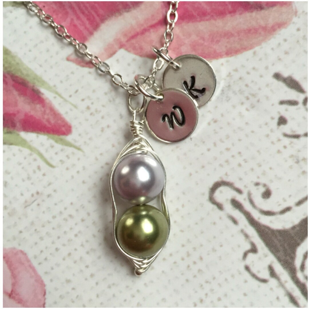 Two Pea in a Pod Necklace - Personalized Sterling Silver Pea Pod Disc ...