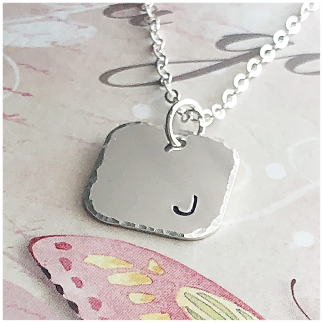 Sterling Silver Tile Necklace - Hand Stamped Square Initial Pendant ...