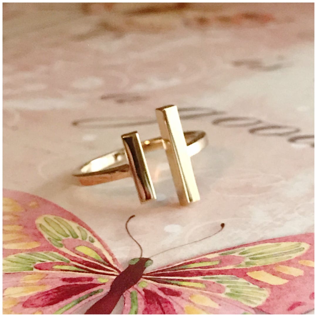 Two Bar Adjustable Ring - Bronze Two Bar Ring - Gold Color Ring ...
