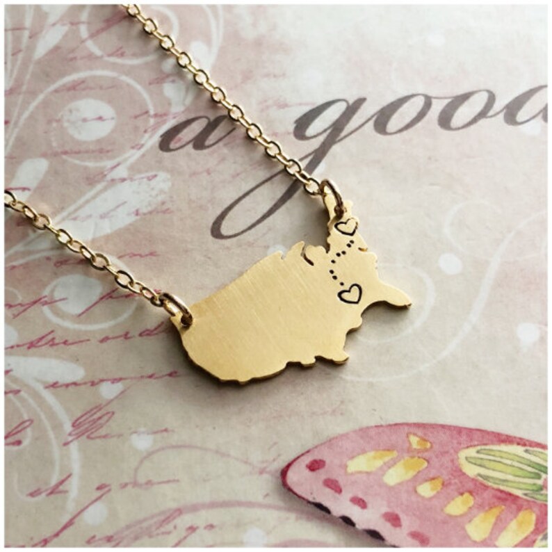 Personalized US Map Charm With Hearts - Two States Map - 2 Cities USA ...