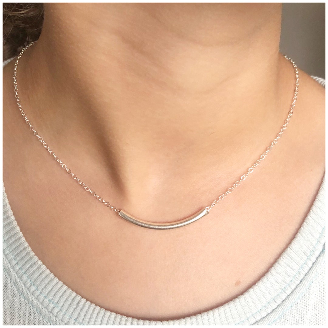 Sterling Silver Tube Necklace - Silver Noodle Bar - Silver Curved Tube ...