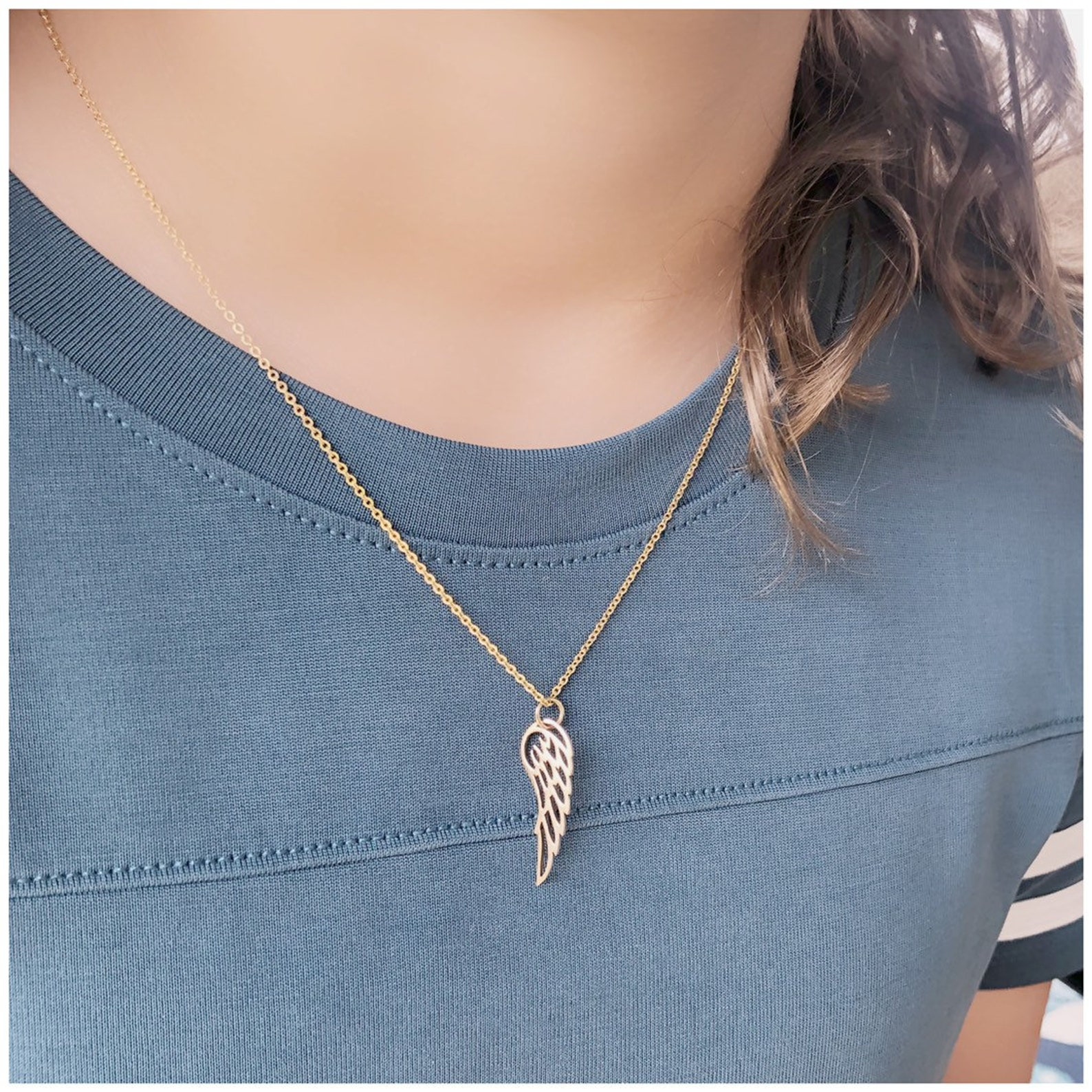 Gold Angel Disc Necklace - Personalized Initial Disc Angel Wing ...