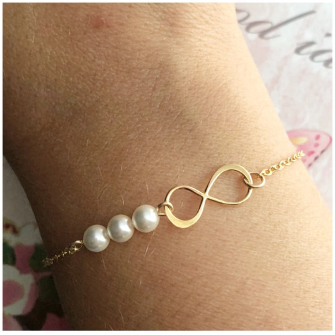 Infinity Pearl Bracelet - Gold Jewelry - Infinity Charm - Custom Pearl ...