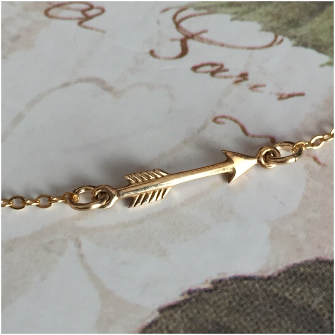 Gold Arrow Necklace - 14K Gold Filled Arrow Charm - Sideways Arrow ...