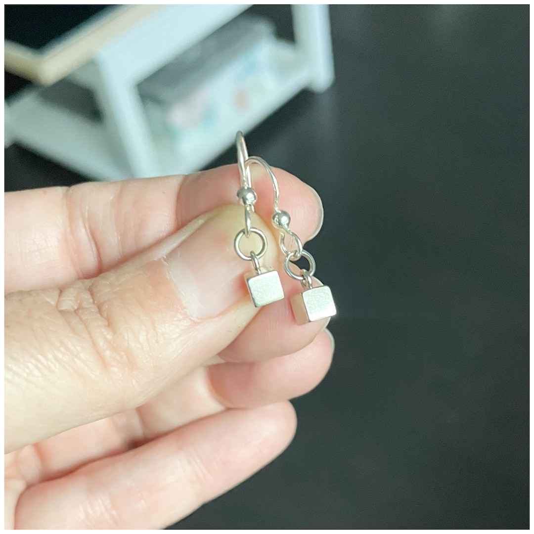 Personalized Cube Earrings - Hand Stamped Earrings - Sterling Silver ...