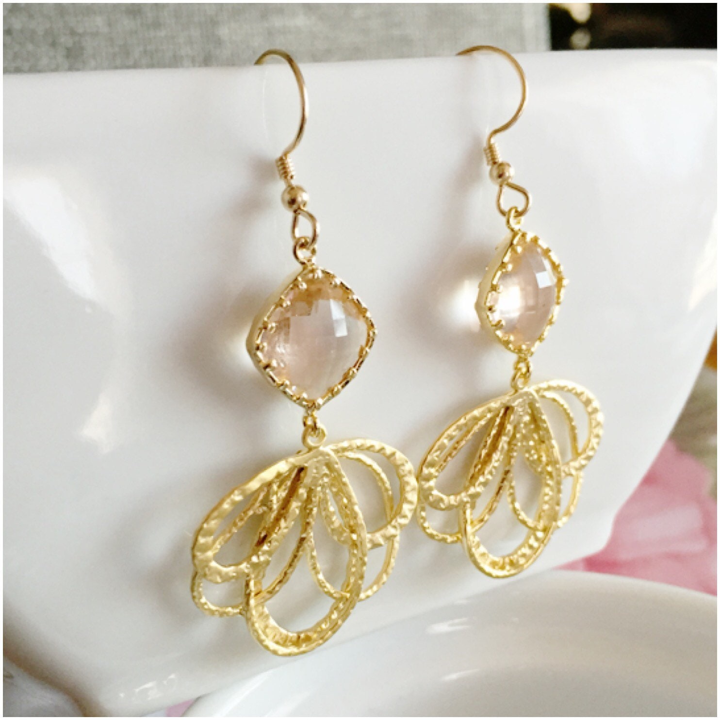 Gold Flower Earrings Flower Dangle Earrings Flower Drop | Etsy