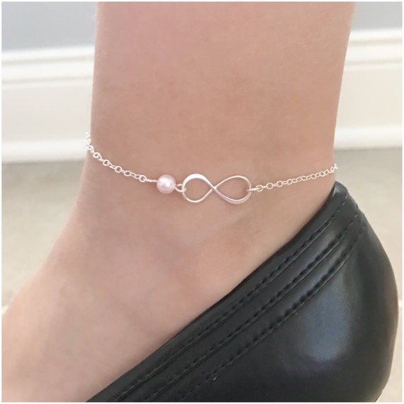 Best Friend Infinity Anklet With Pink Pearl Personalized | Etsy