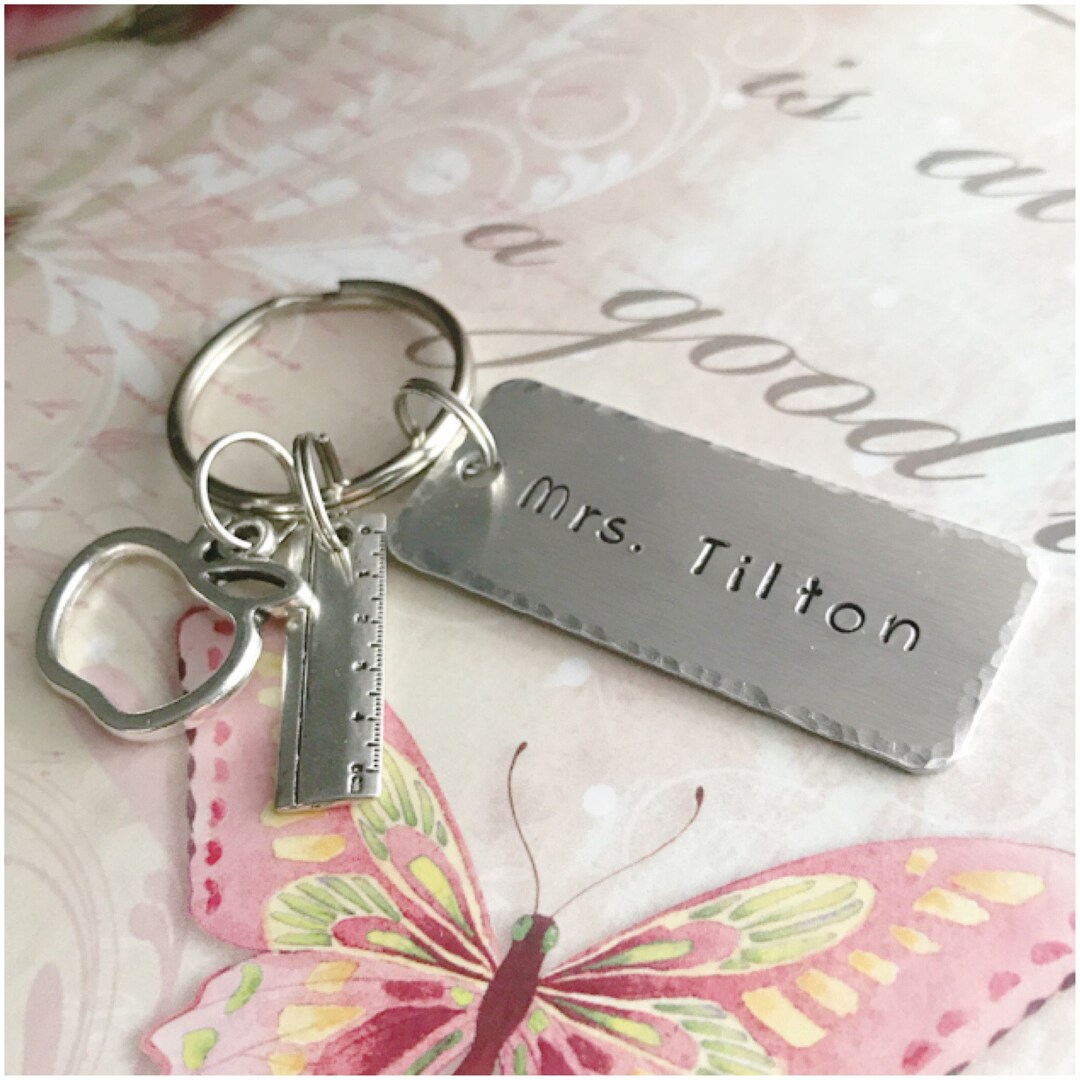 Personalized Teacher Keychain - Ruler Apple Charm Accessory for Teacher ...