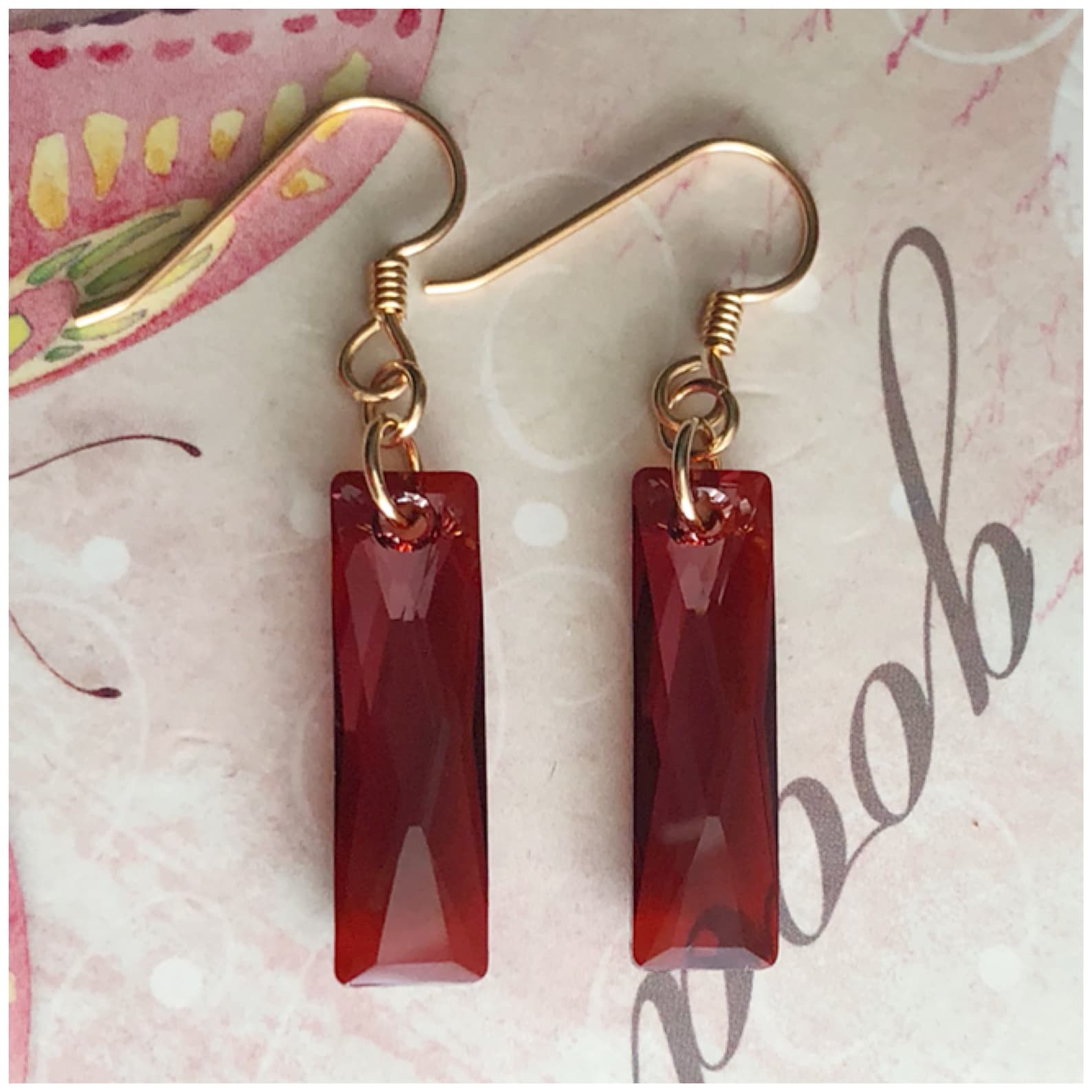 Sterling Silver Red Drop Earrings - Swarovski Crystal Dangle Earrings ...
