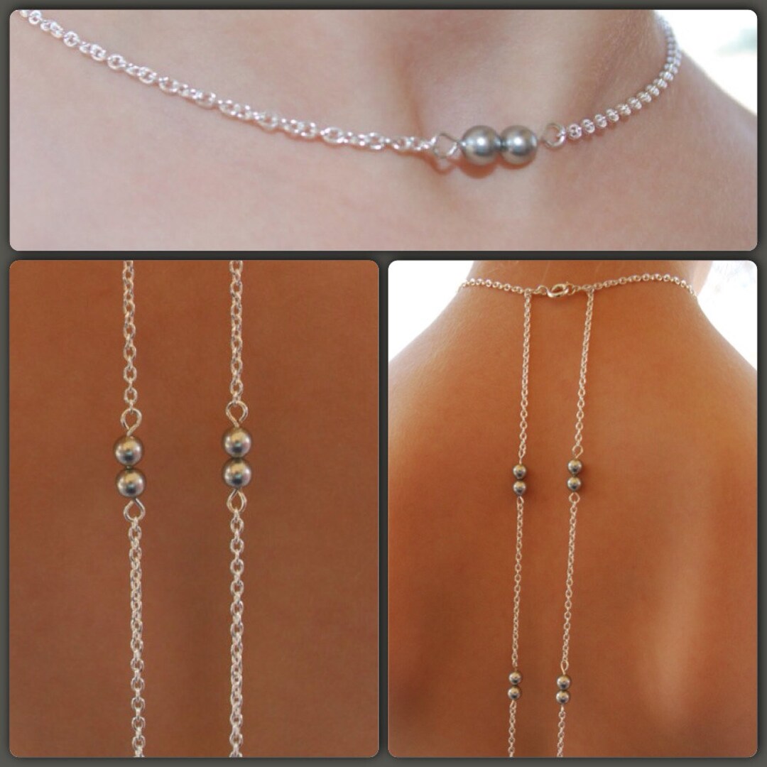 Sterling Silver Backdrop Necklace - Bridal Bakcdrop Necklace - Pearl ...