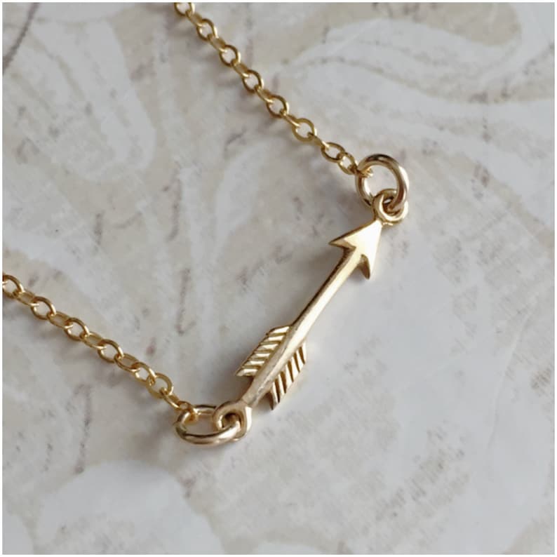 Gold Arrow Necklace - 14K Gold Filled Arrow Charm - Sideways Arrow ...