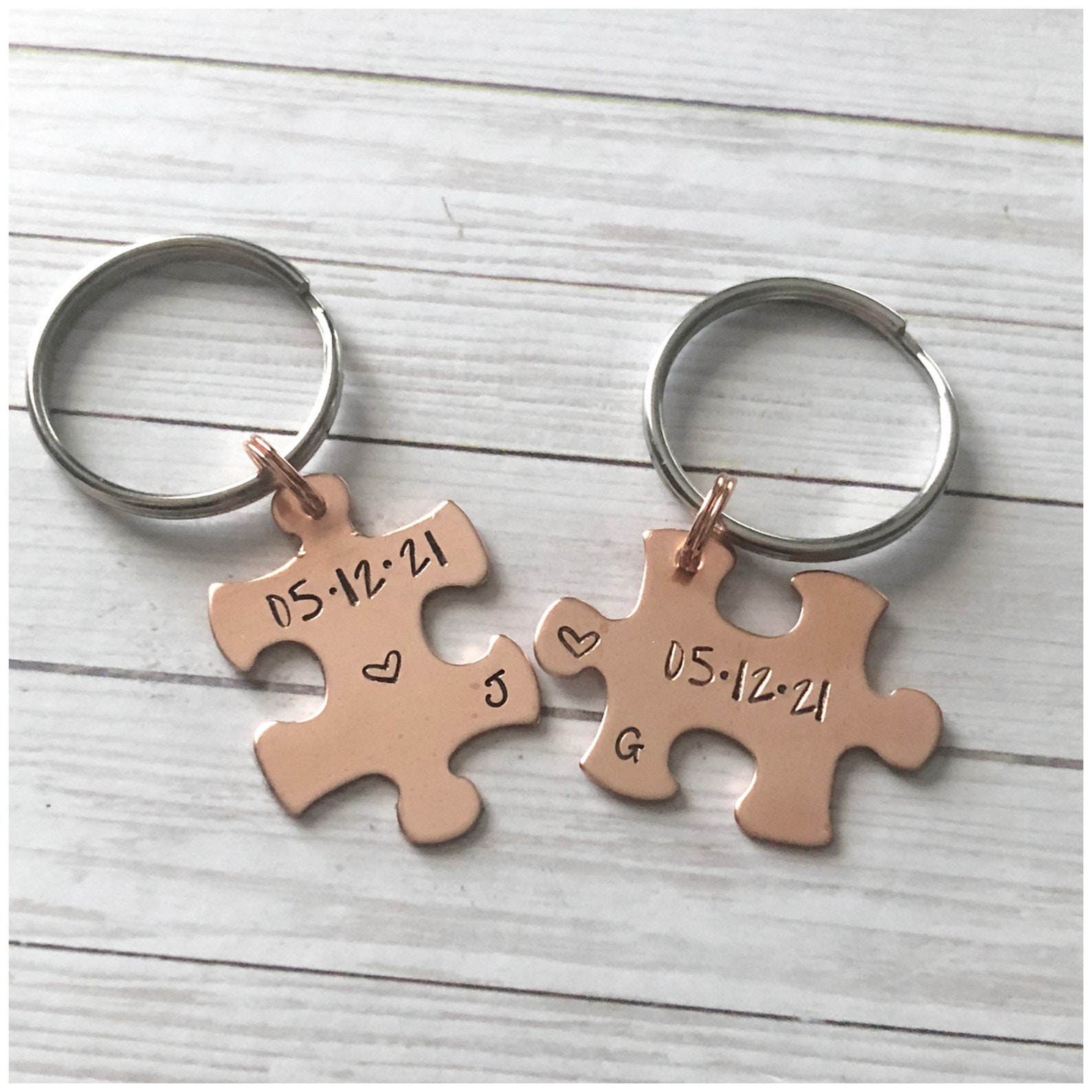 Personalized Puzzle Piece Keychains - Couple Key Holder - Anniversary ...