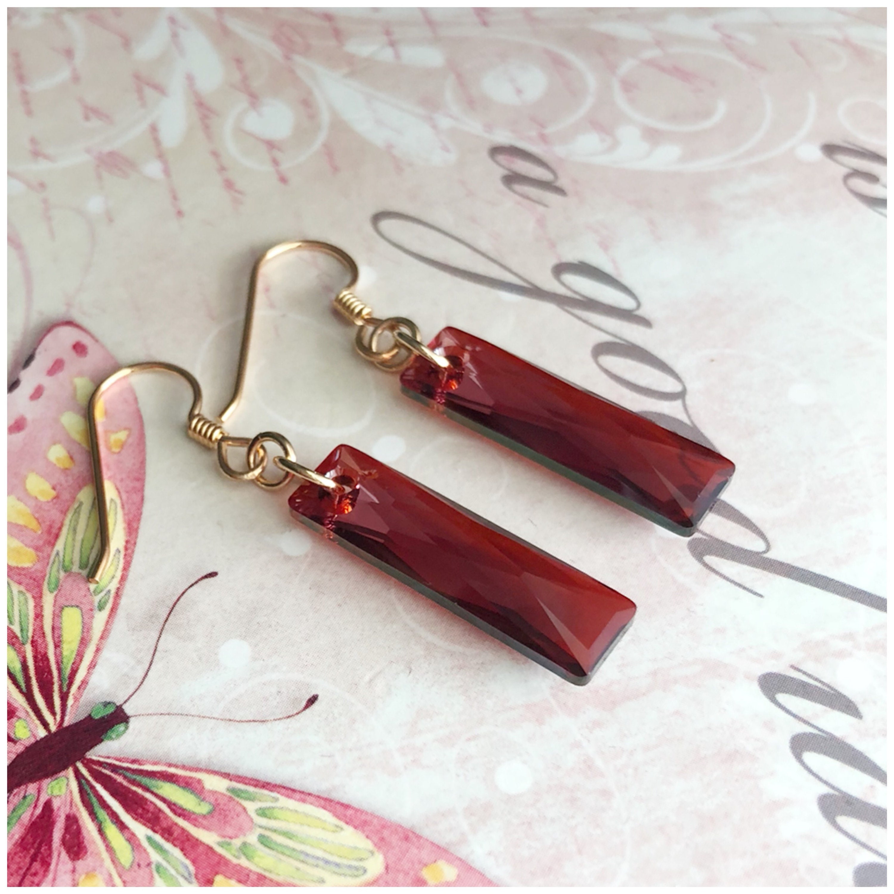 Sterling Silver Red Drop Earrings - Swarovski Crystal Dangle Earrings ...