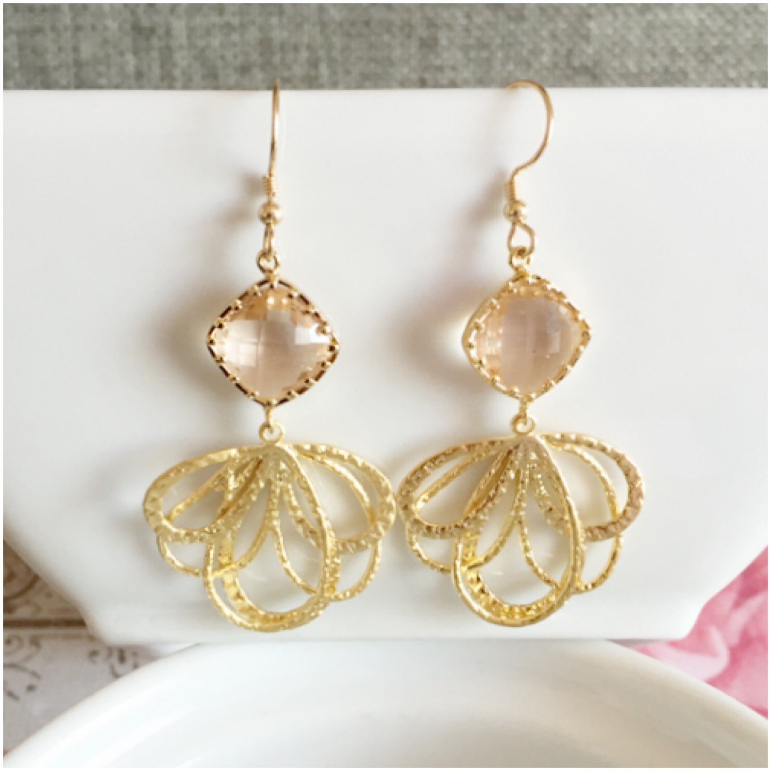 Gold Flower Earrings Flower Dangle Earrings Flower Drop - Etsy