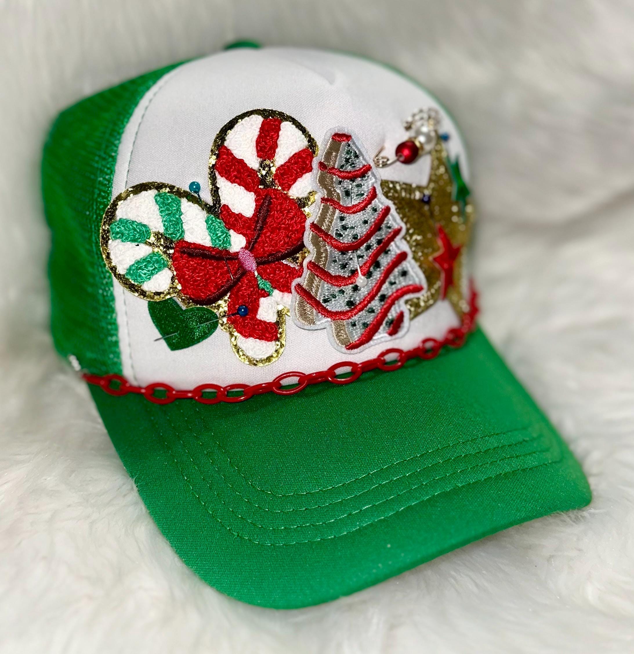 Christmas Tree Cake TRUCKER HAT Iron on Patches Boujee Christmas Tree ...