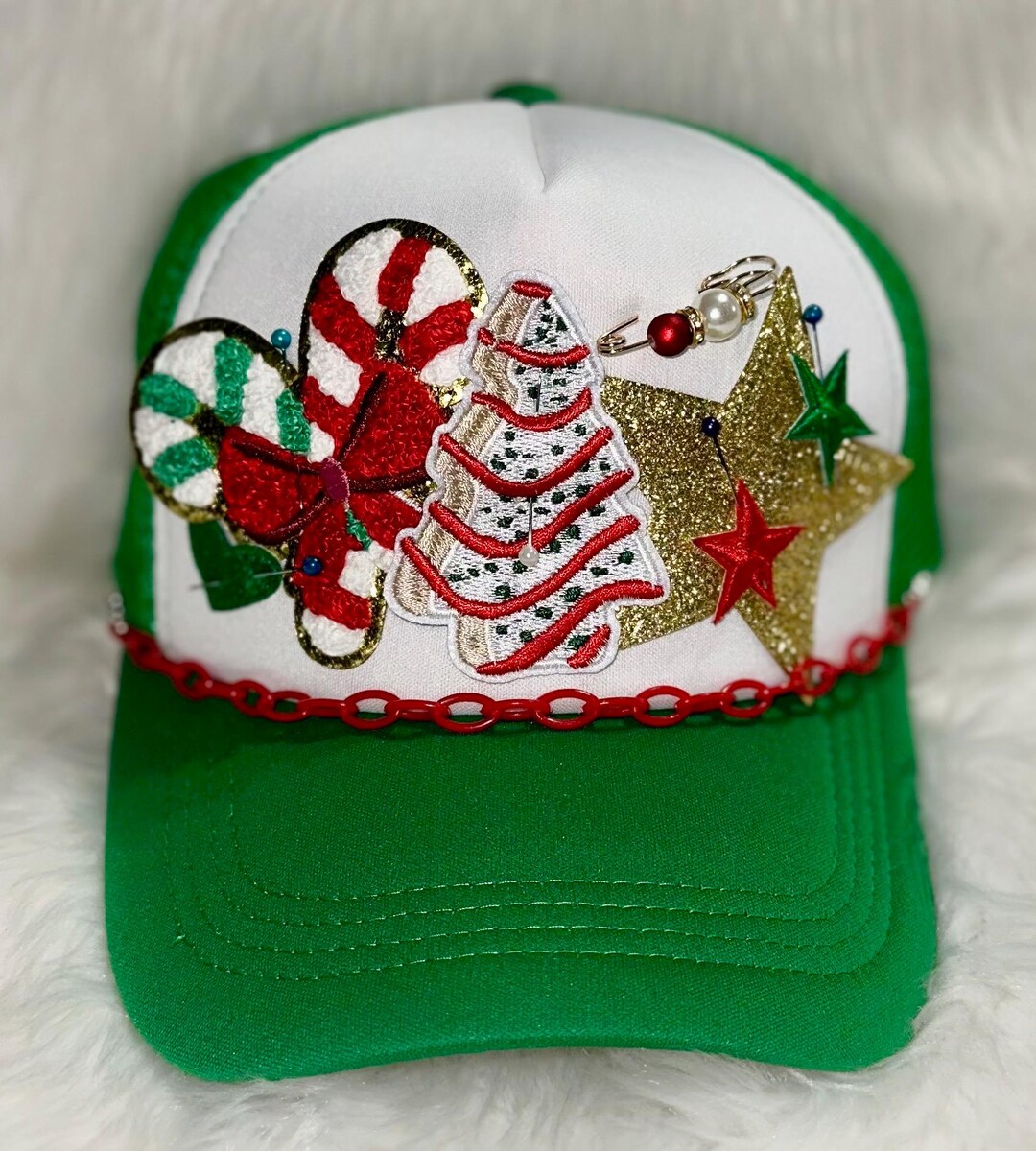 Christmas Tree Cake TRUCKER HAT Iron on Patches Boujee Christmas Tree ...