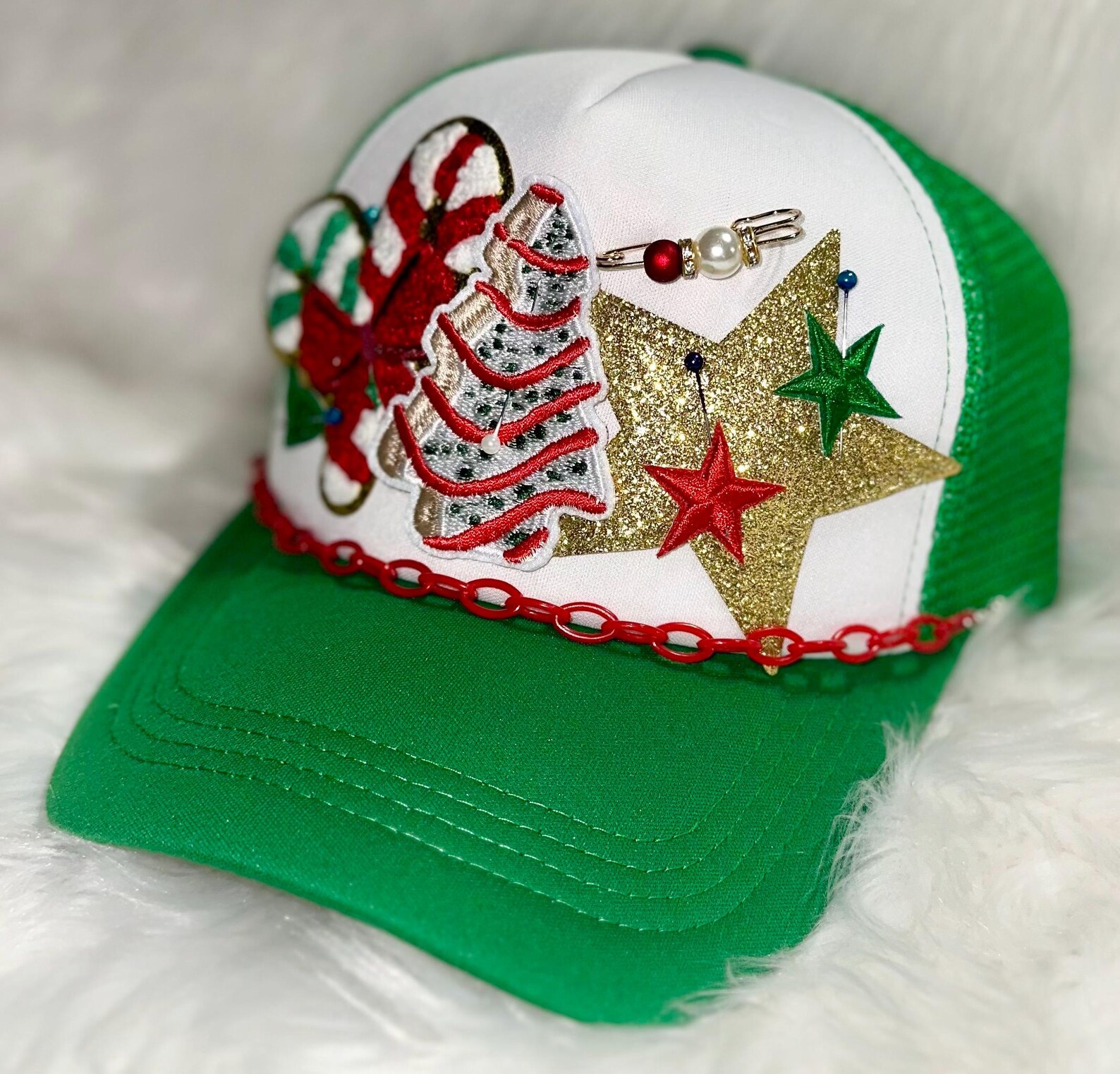 Christmas Tree Cake TRUCKER HAT Iron on Patches Boujee Christmas Tree ...