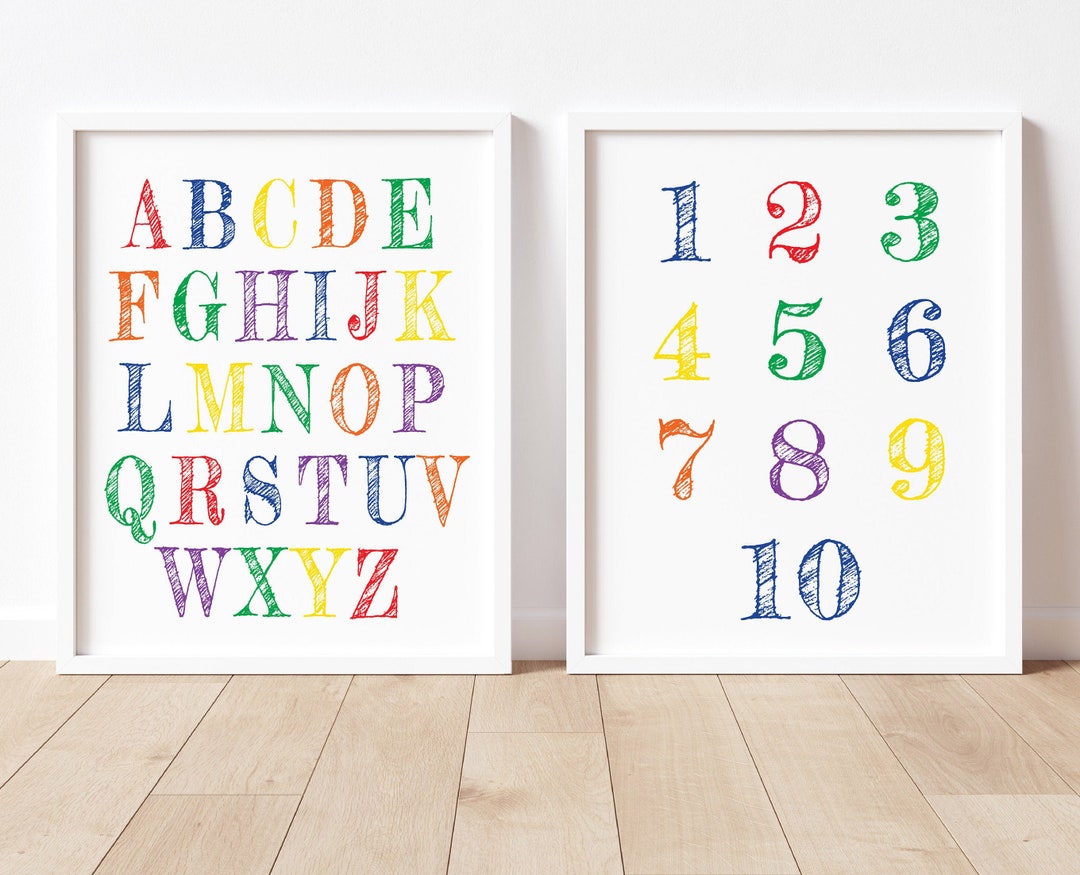 Alphabet and Numbers Poster Prints, ABC Print, 123 Print Basic Colors ...