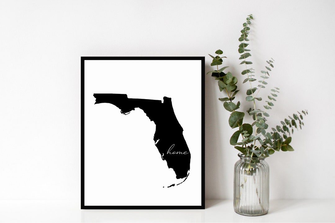 Florida Home Sign, Florida Outline Print, State Sign, Home, Wall Art ...