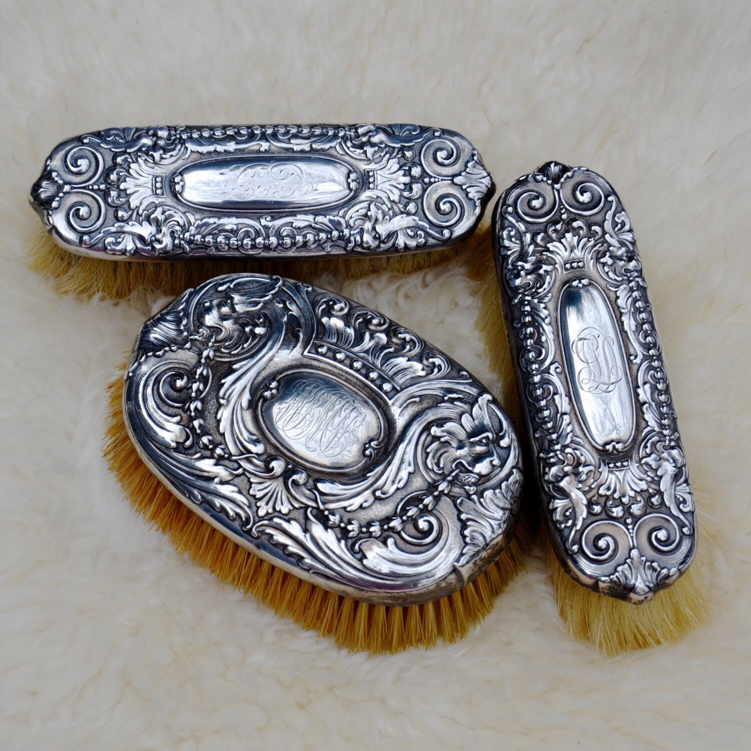 Antique Tiffany & Co. Sterling Silver Brush Set, Lion Motif, Tiffany ...