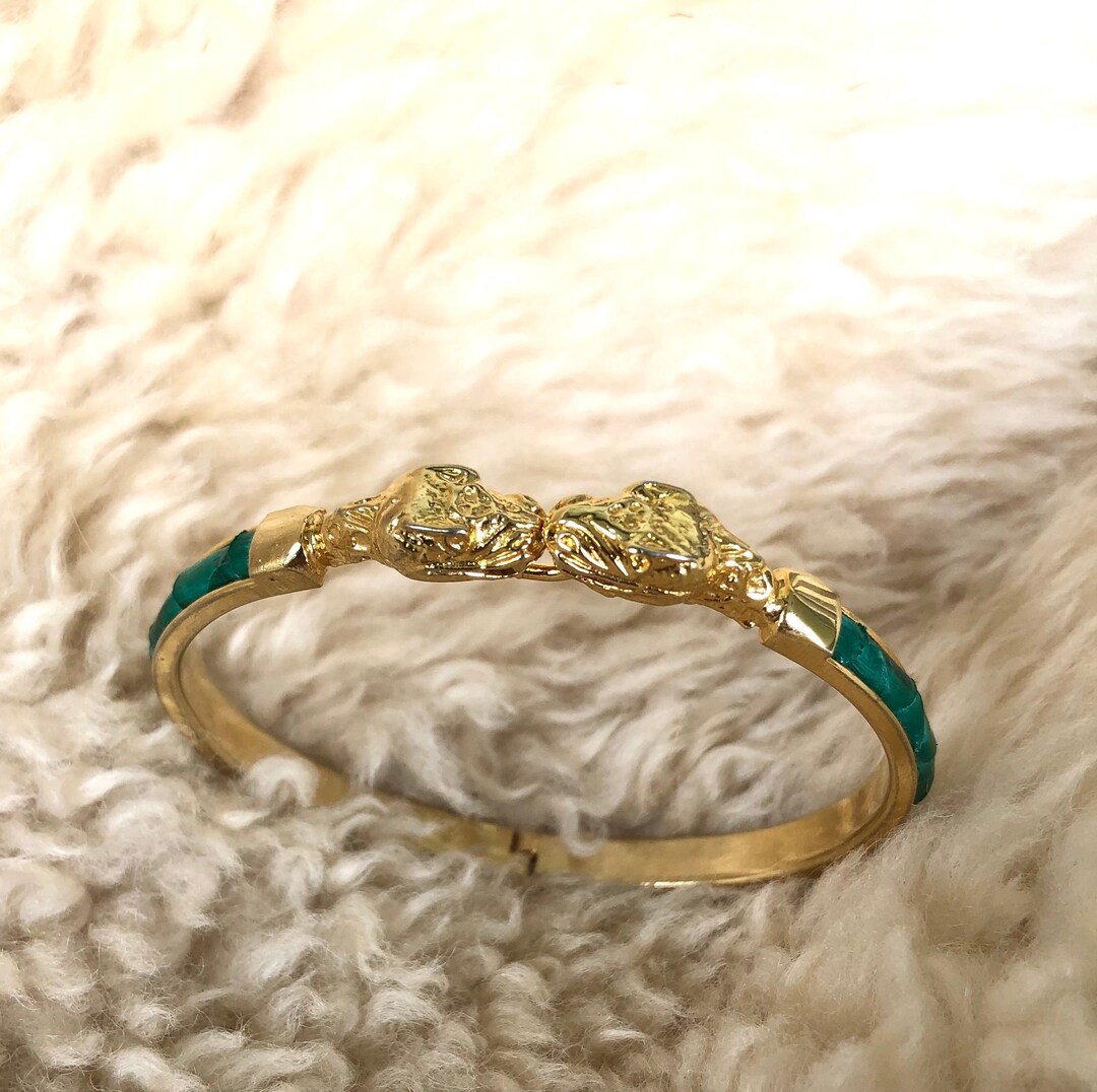 Gold Serpent Bracelet, Snake Head Bangle, Vintage - Etsy