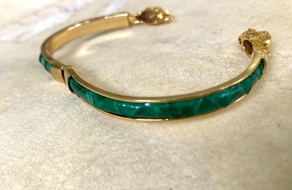 Gold Serpent Bracelet, Snake Head Bangle, Vintage - Gem
