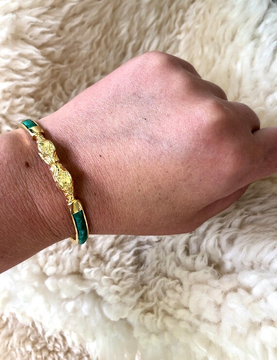 Gold Serpent Bracelet, Snake Head Bangle, Vintage - Gem