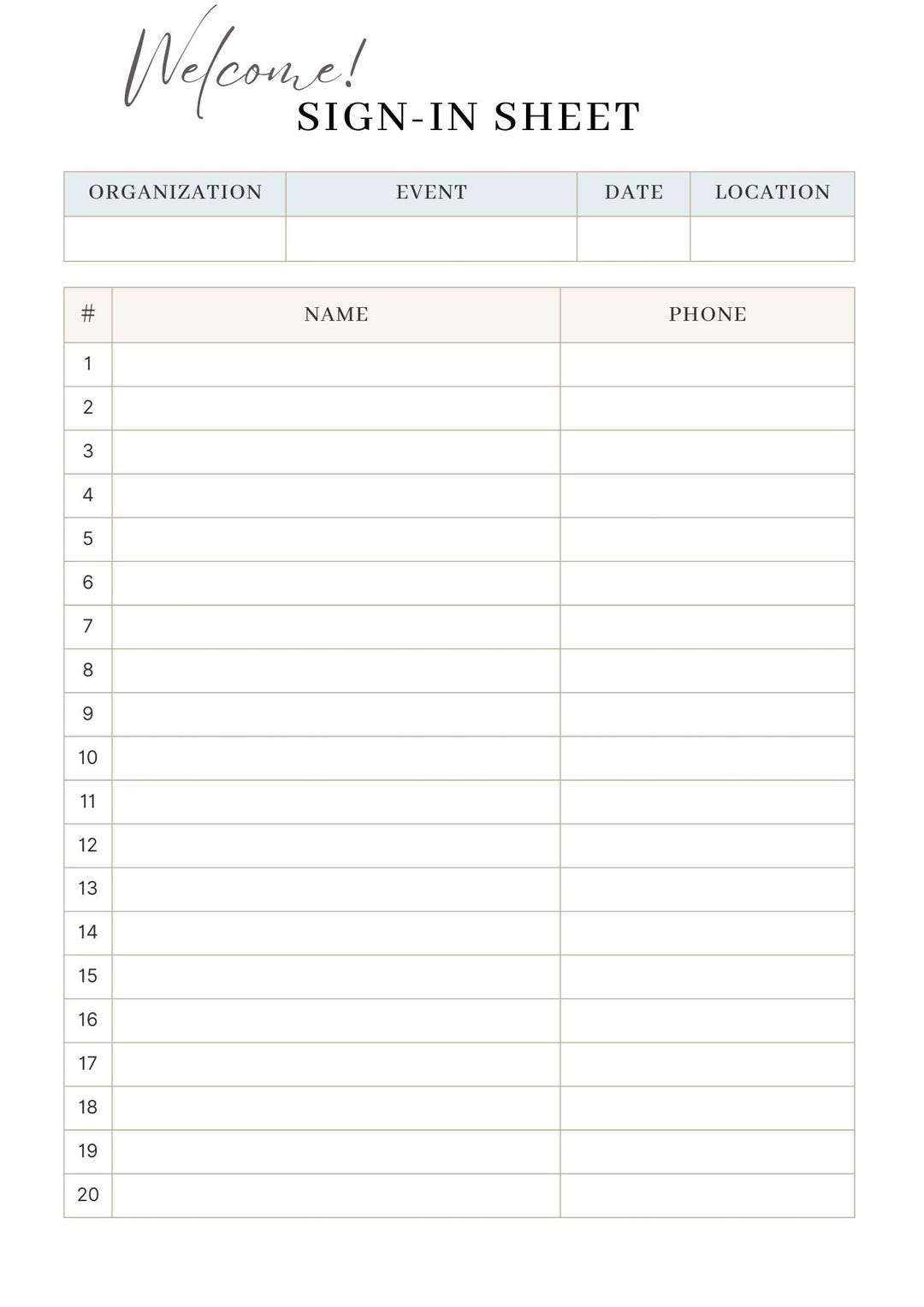 Cute Sign-in Sheet | Printable Attendance Tracker - Etsy