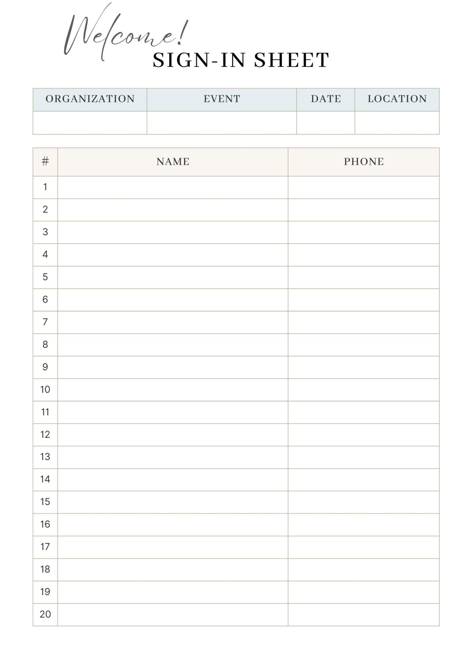 Cute Sign-in Sheet | Printable Attendance Tracker - Etsy