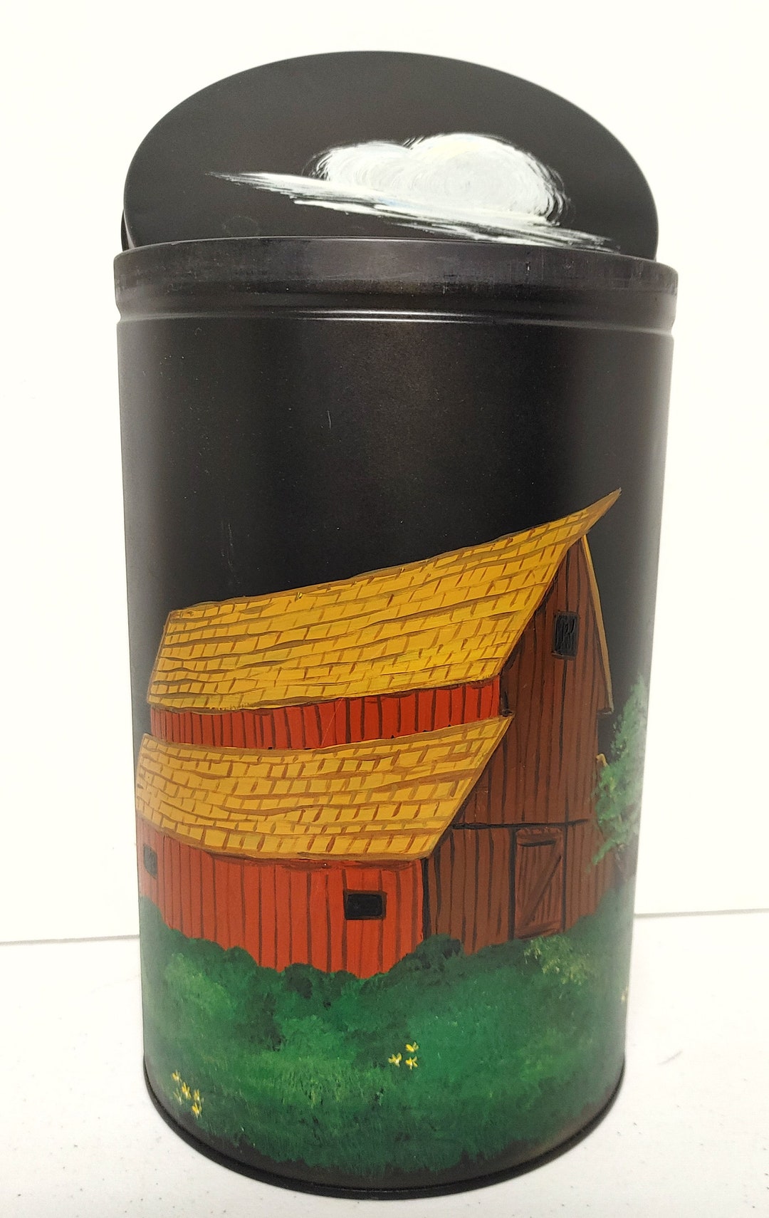 Hand Painted Can With Farm Scene - Etsy