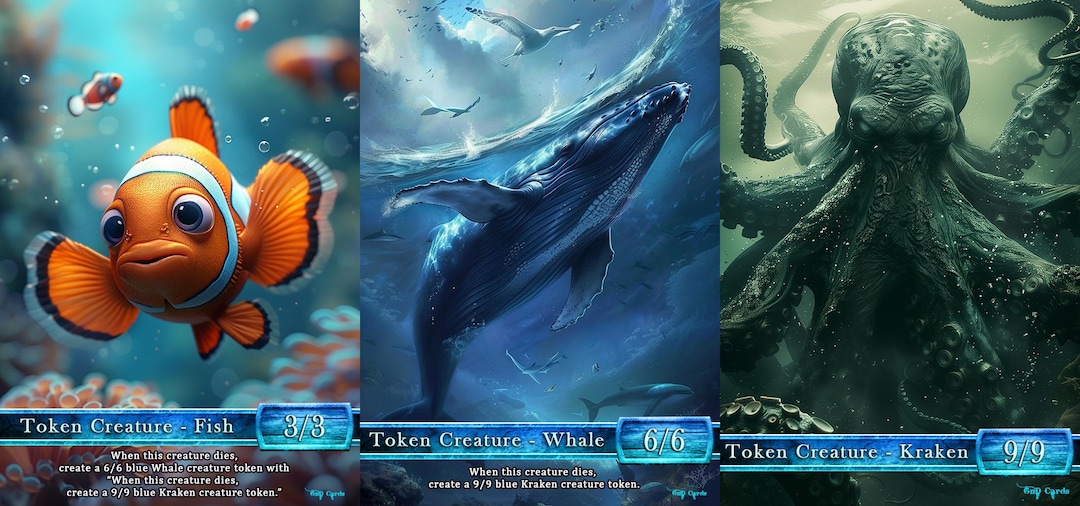 Fish Whale Kraken Set TCG Tokens Custom Altered (for Reef Worm) - Etsy