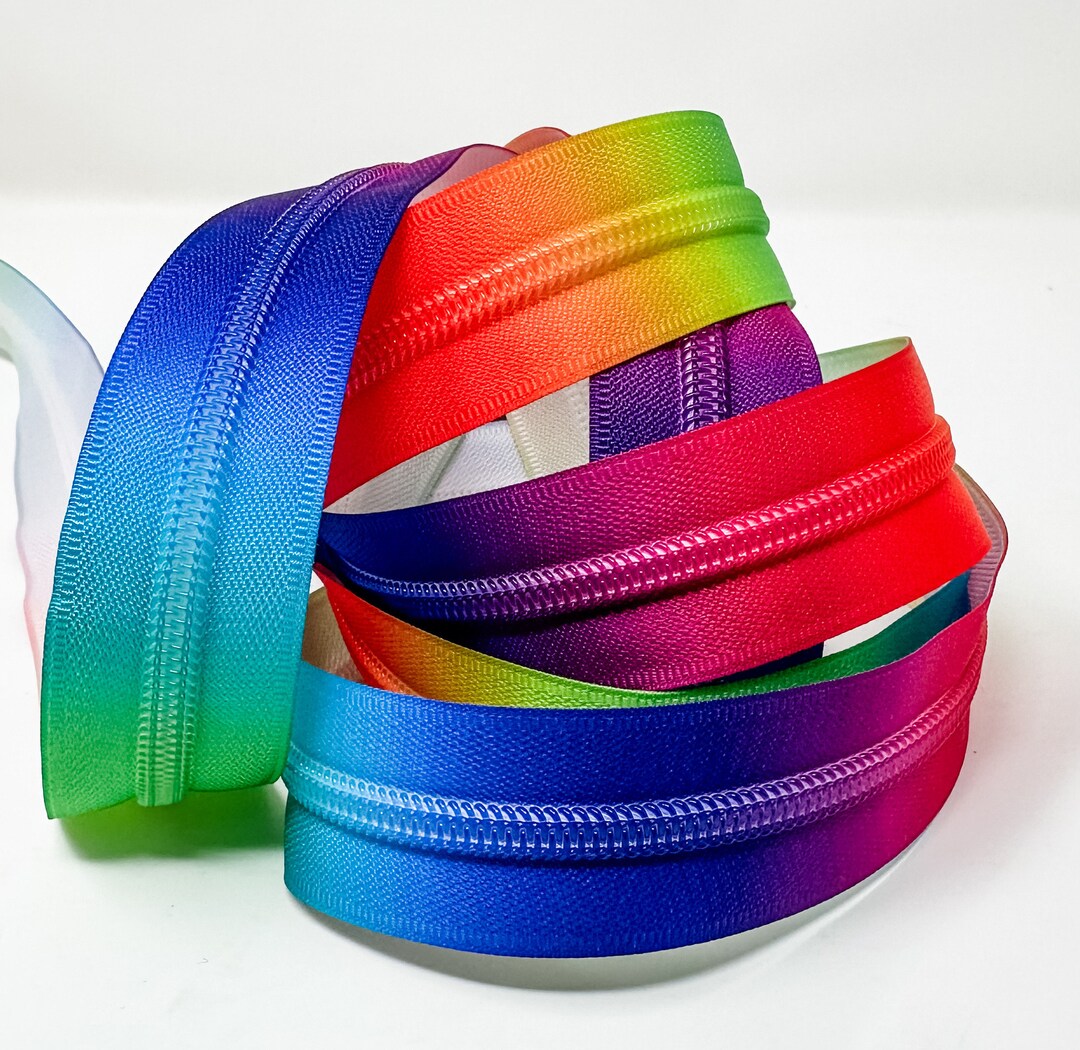 Bright Ombre Rainbow Clear Coil #5 Zipper Tape by the Yard Nylon Coil ...