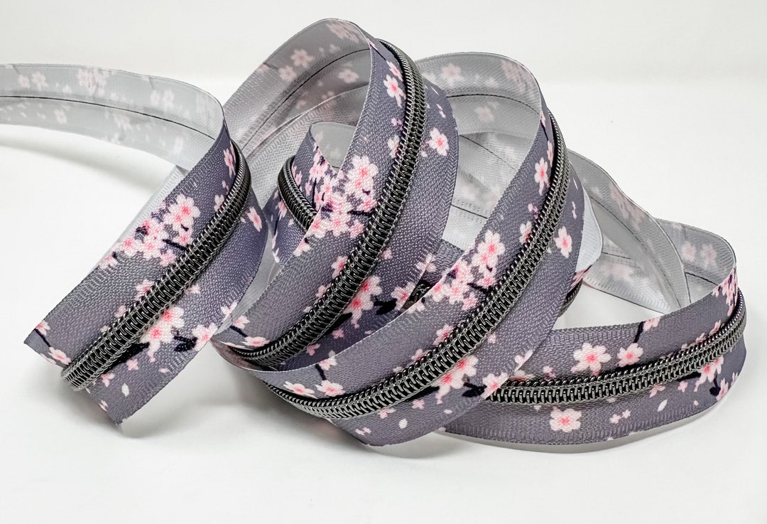 Grey Pink Cherry Blossom Coil #5 Zipper Tape by the Yard Nylon Coil Bag ...