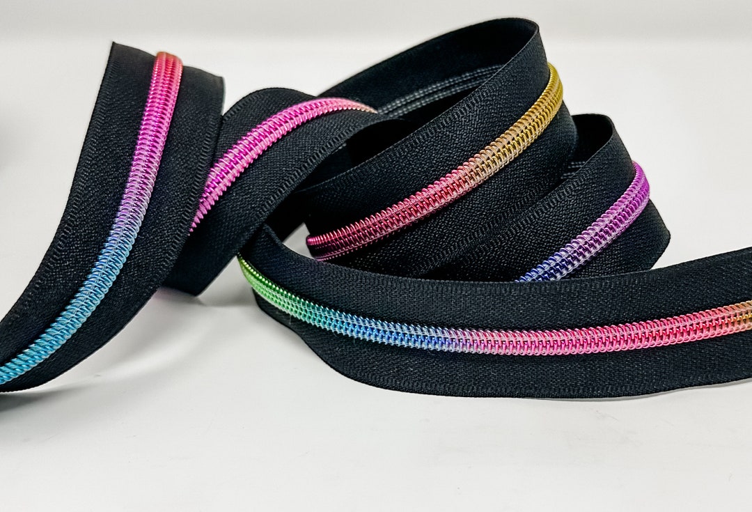 Black With Bright Rainbow Coil 5 Zipper Tape by the Yard Nylon Coil Bag ...