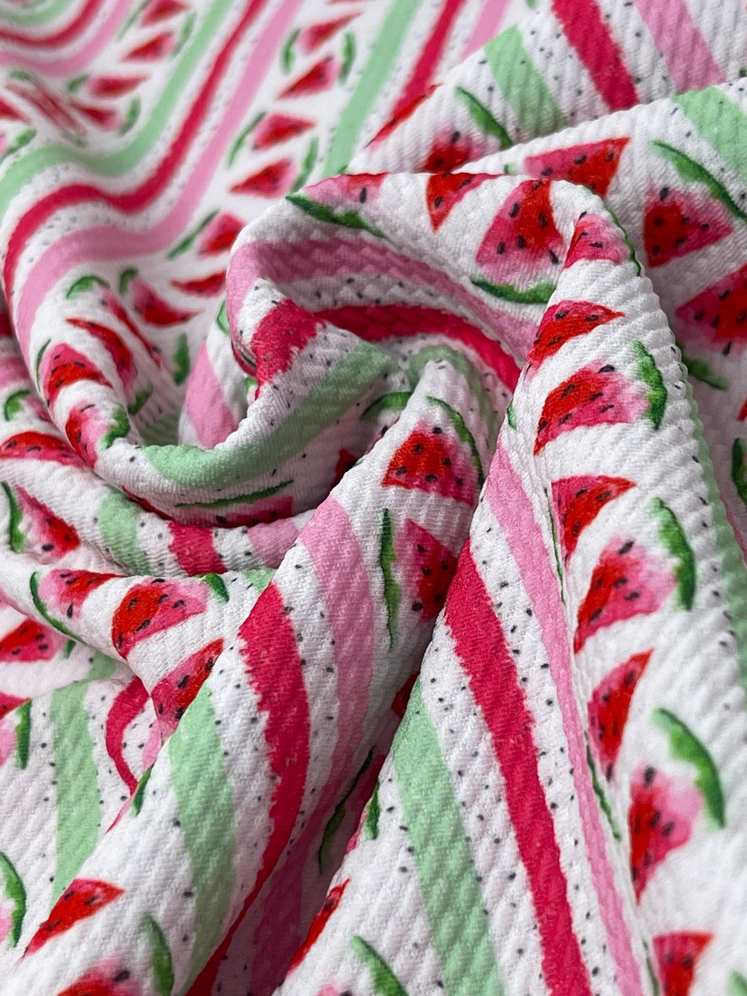 Summertime Watermelon Stripe Bullet Liverpool Textured 4 Way Knit ...