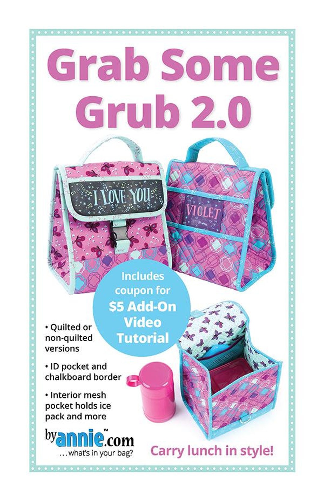 Grab Some Grub Patterns by Annie Lunch Bag Making Supplies Sewing ...
