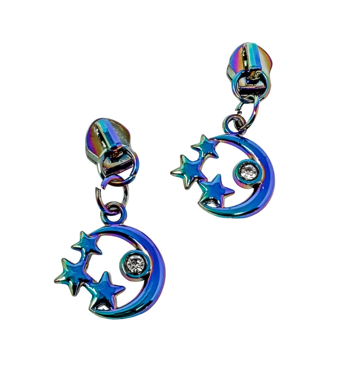 Rainbow Iridescent Moon & Stars Rhinestone 5 Zipper Pulls Set of 2 for ...