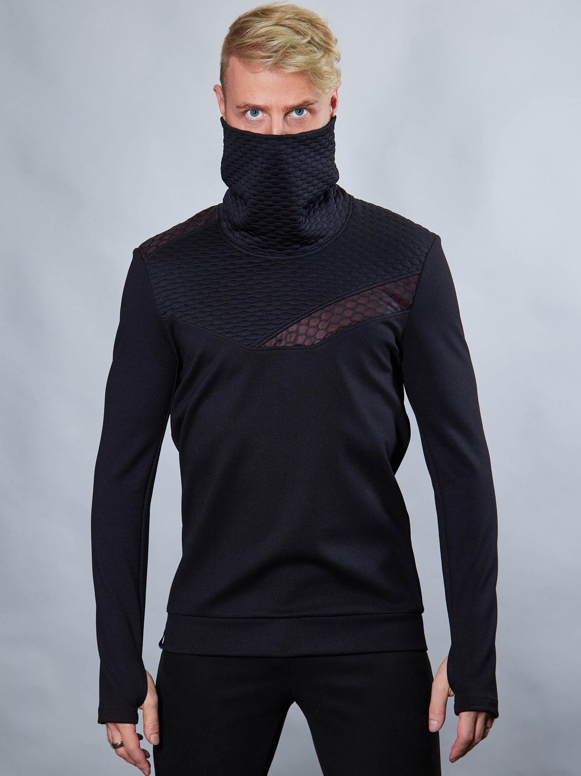 Black Asymmetrical Sweater With High Neck - PR Men - Etsy