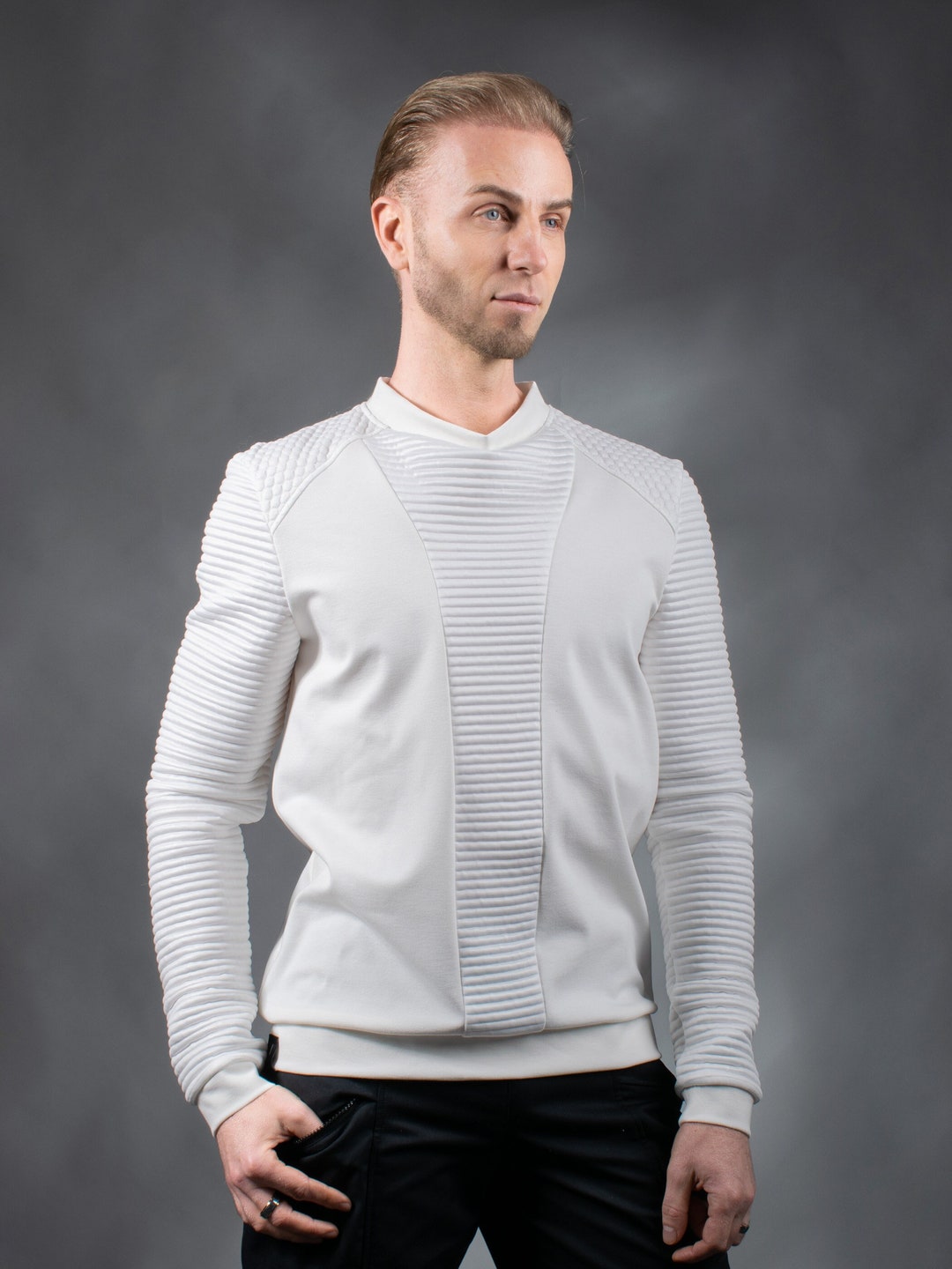 White Cyberpunk Men's Sweater, Futuristic Clothing SP-00 Men - Etsy