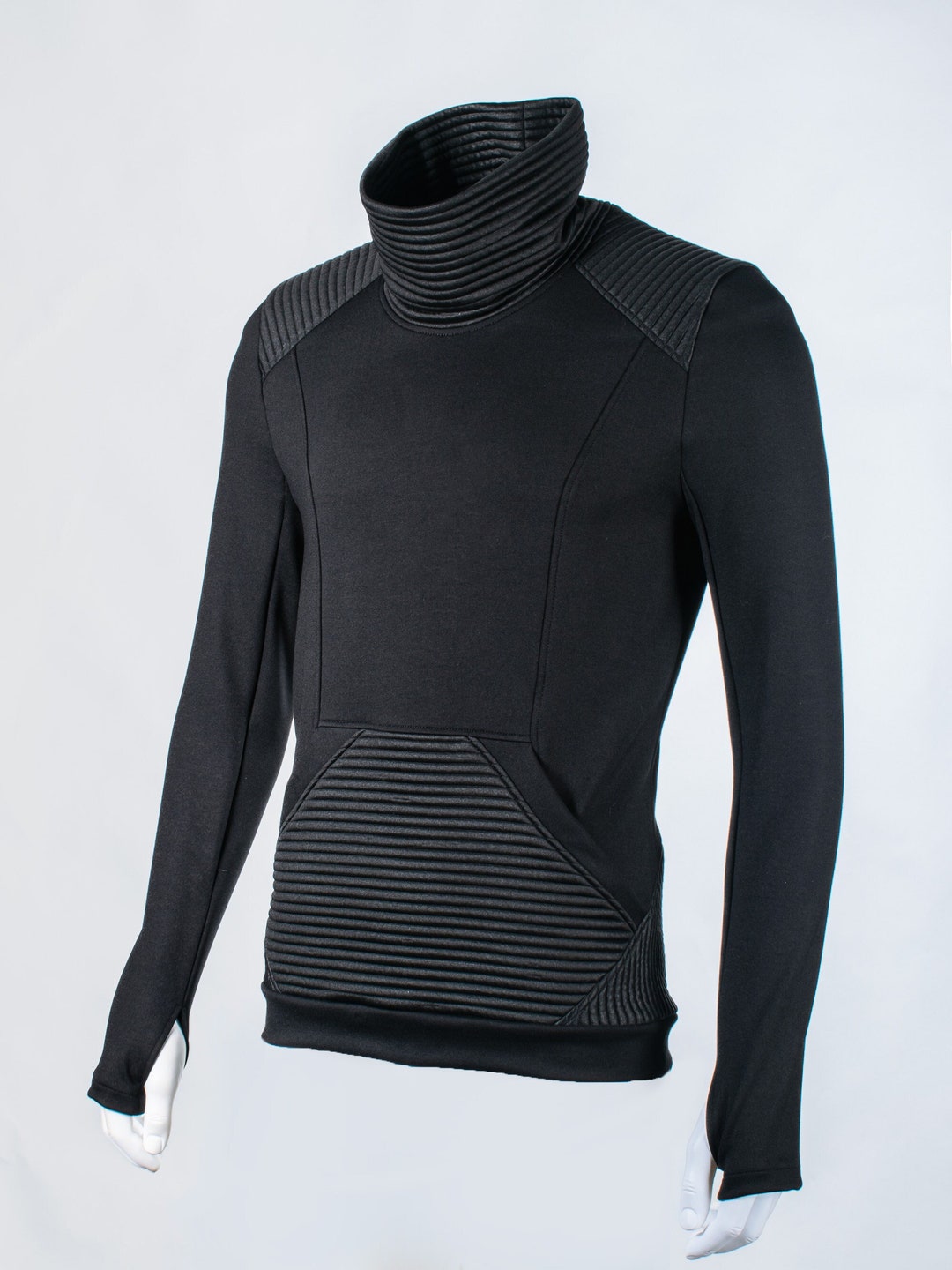 Futuristic Black Sweater, High Collar Pullover - 868P Men - Etsy