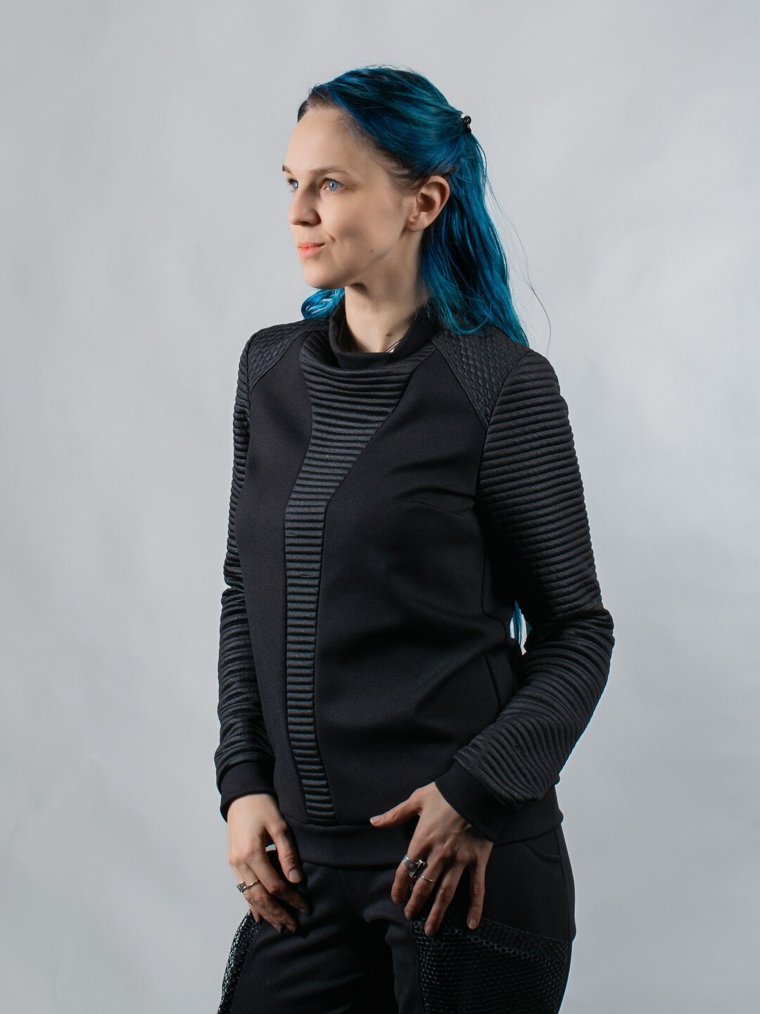Cyberpunk Sweater in Black, Relaxed Waist - SP Women - Etsy