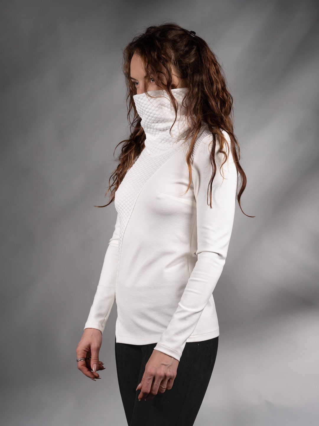 White Asymmetrical Sweater, Futuristic Clothing - AB-00 Q10 - Etsy