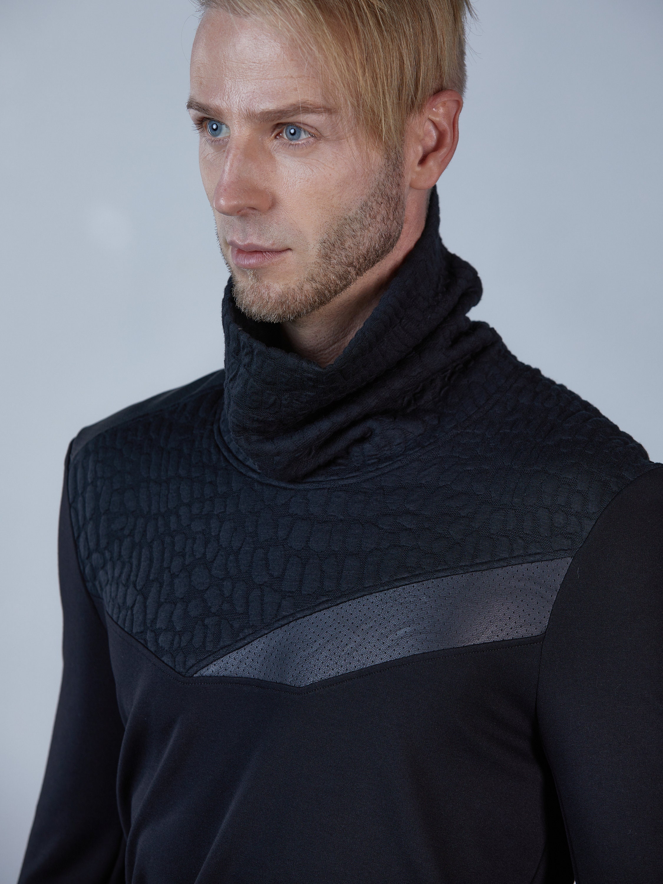 PR M Black Asymmetrical Sweater With High Neck