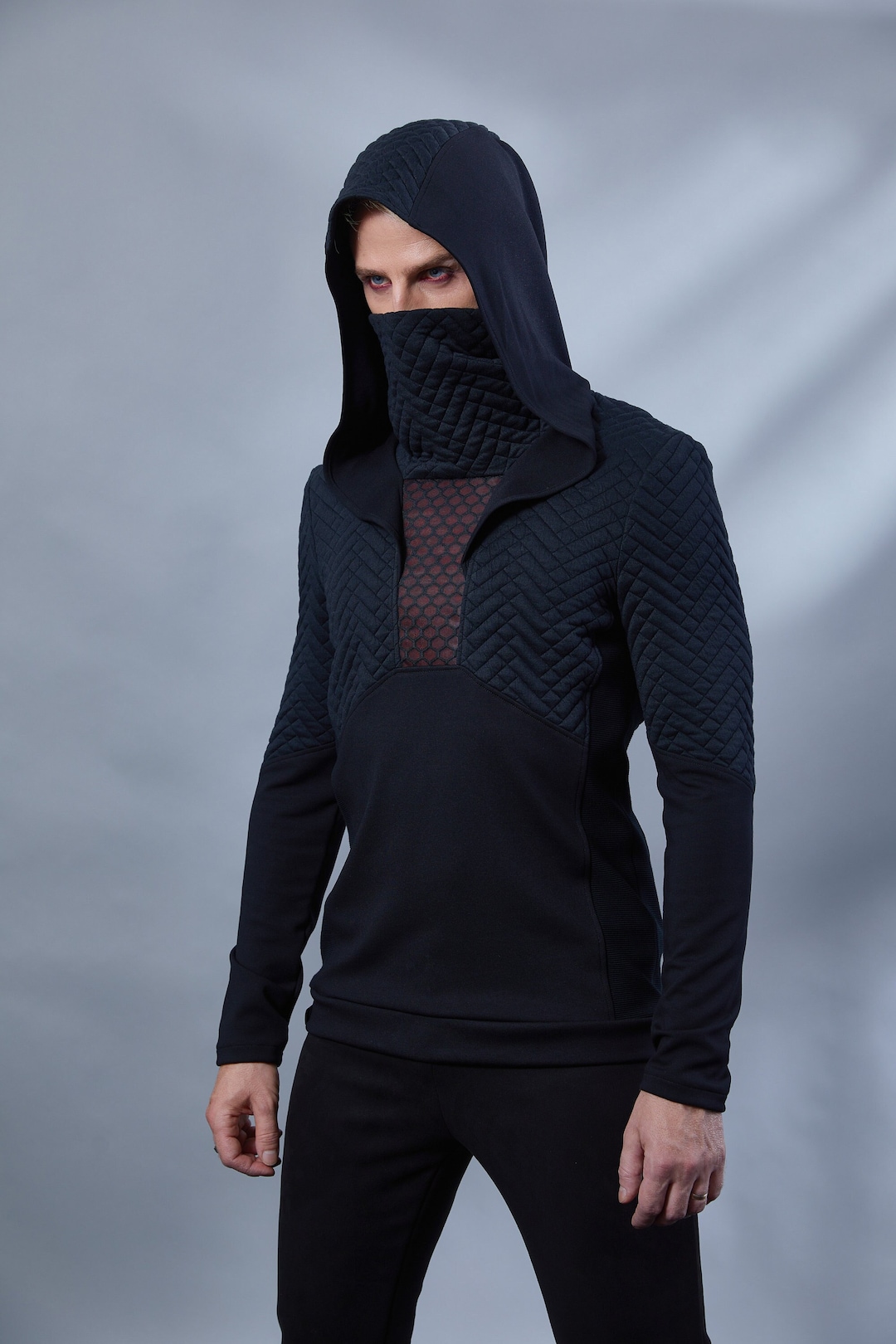 Black Hoodie With High Collar - PP Men - Etsy