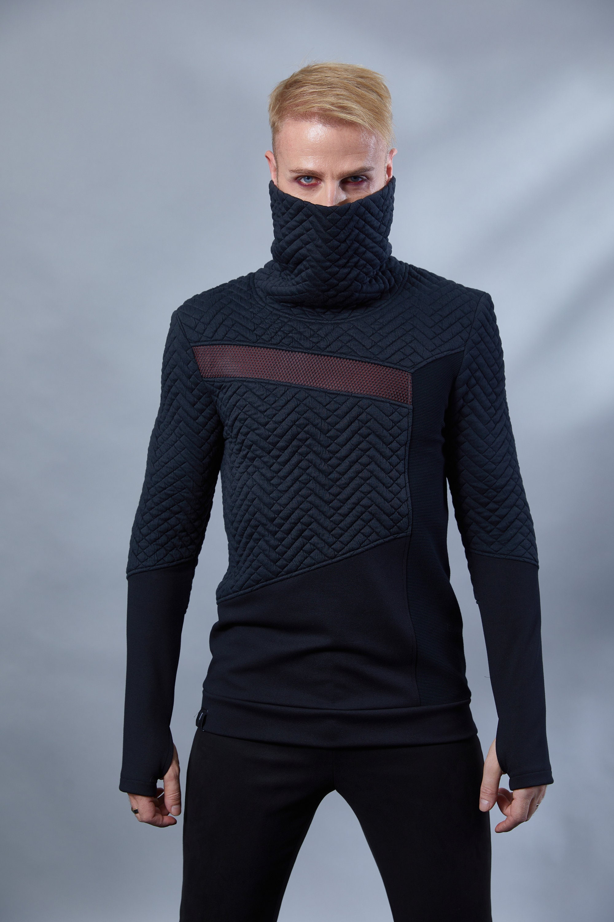 Techwear Asymmetrical Sweater With Thumbhole Sleeves - LL Men Cyberpunk ...