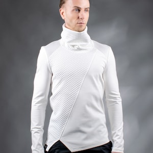 White Futuristic Sweater With High Collar, Cyberpunk Clothing - AB-00 ...