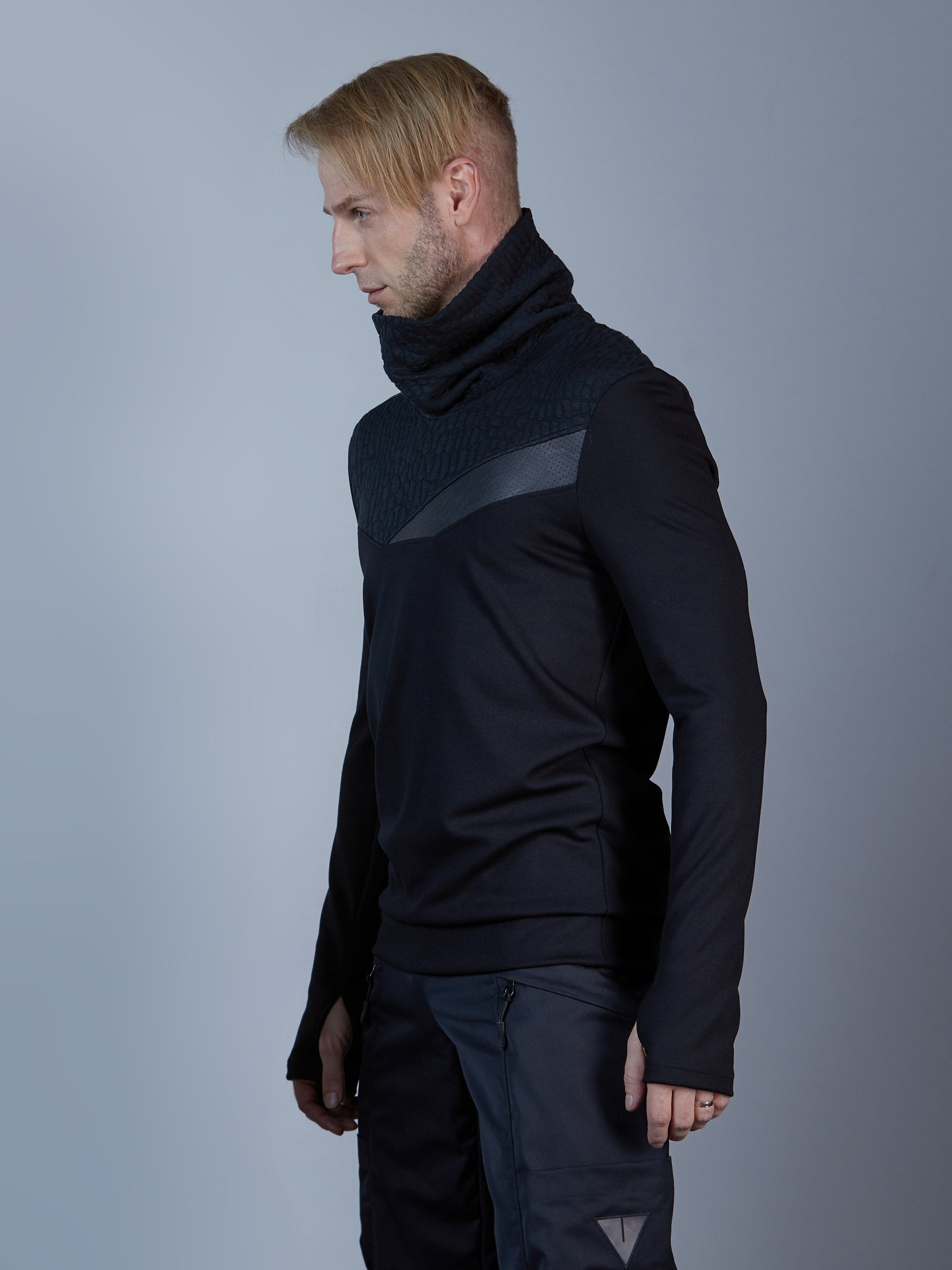 Black Asymmetrical Sweater With High Neck PR Man | Etsy