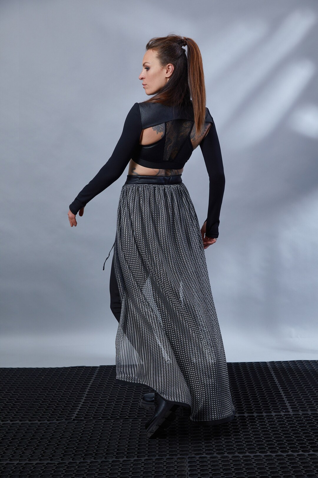 Black and Silver Festival Open Skirt, Detachable Overskirt - FS-M Women ...