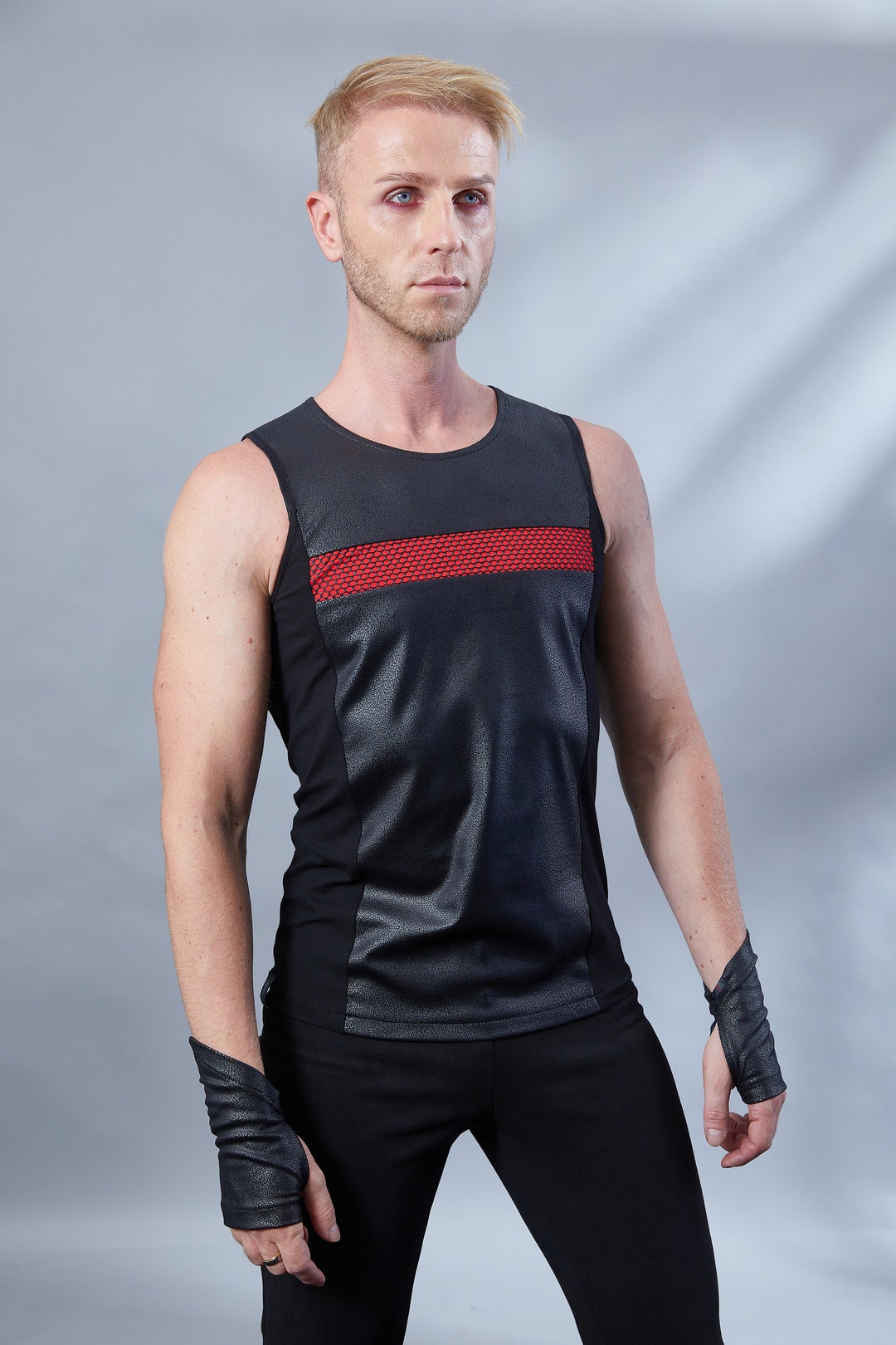 Cyberpunk Tank Top With Red Insert, Faux Leather - RA2 Men - Etsy