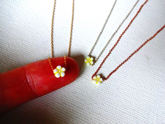 Upcycled Micro Delicate Vintage Yellow Flower Charm Necklace - Etsy